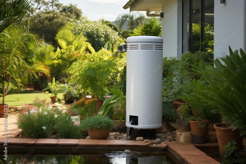 A rainwater harvesting system with a water tank and filtration unit ...