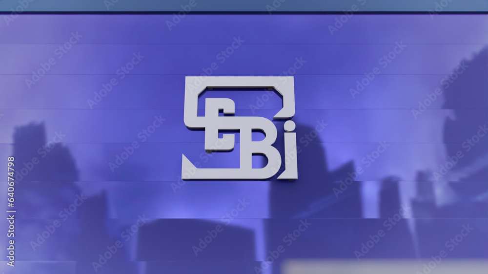 Auguste 29th 2023, India. Focus on the logo of SEBI, on the background ...