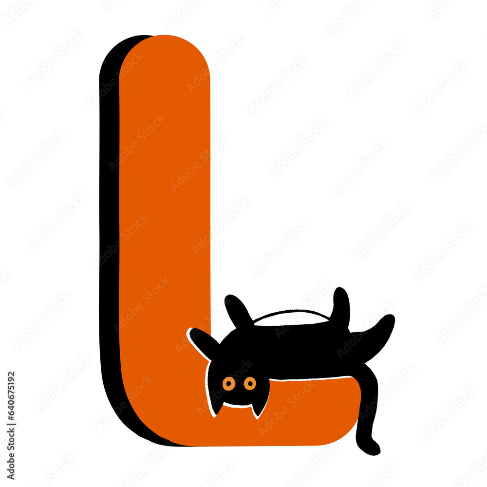 Capital Letter L,Orange Alphabet Clipart with Black Cat,Halloween theme ...