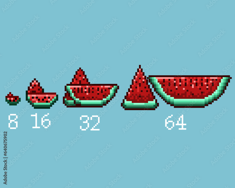 Vecteur Stock Pixel art sets any bit watermelon items. from 8 16 32 and ...