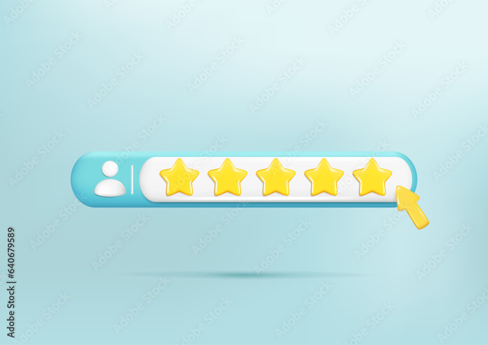 Realistic 3d rating feedback, person, arrow, stars on five-point scale ...