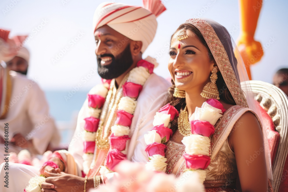 Indian bride and groom at amazing hindu wedding ceremony. Details of ...