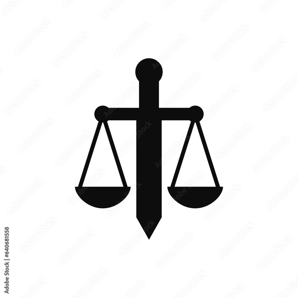Sword and scales together. Vector silhouette on empty clean white ...