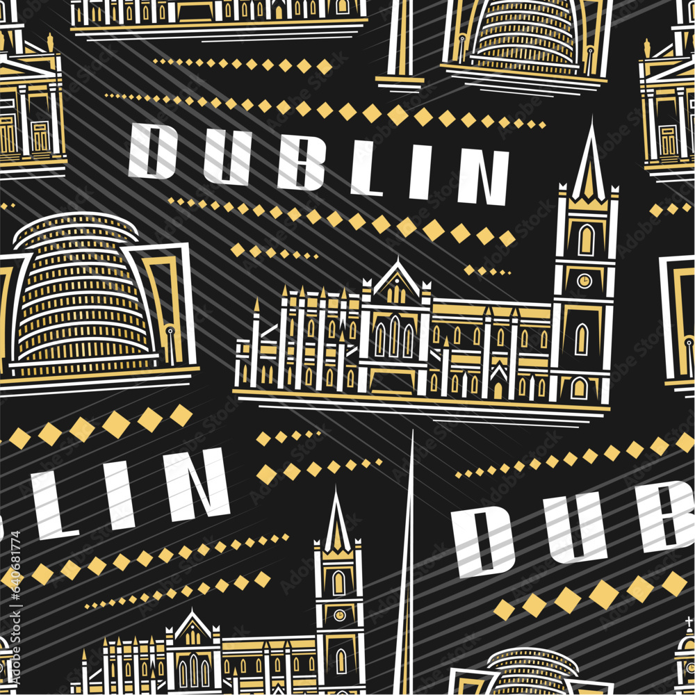 Vector Dublin Seamless Pattern, repeat background with illustration of ...
