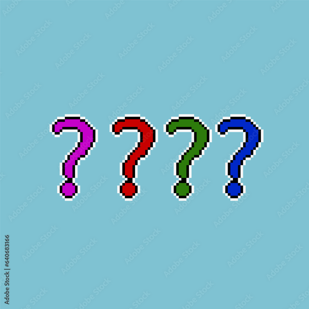 Pixel art sets of asking sign. purple,red,green,and blue questing mark ...