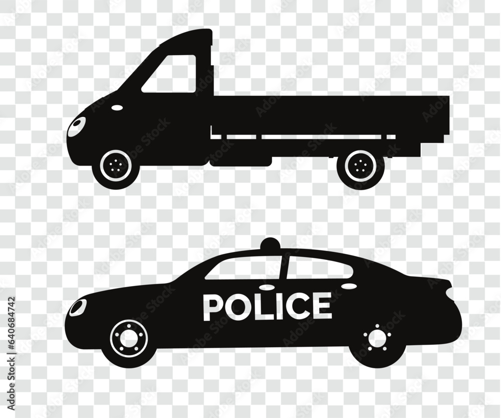 Vetor de Black Silhouette of Transport vehicle and Police car on ...