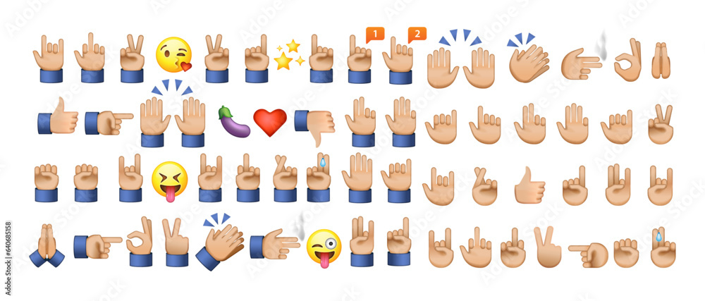 All hand emojis, stickers in all skin colors. Hand emoticons symbols ...