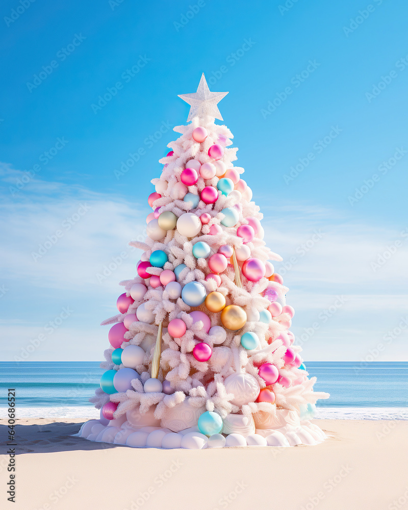 On a beach illuminated by the glow of a bright, starry sky, a lush ...