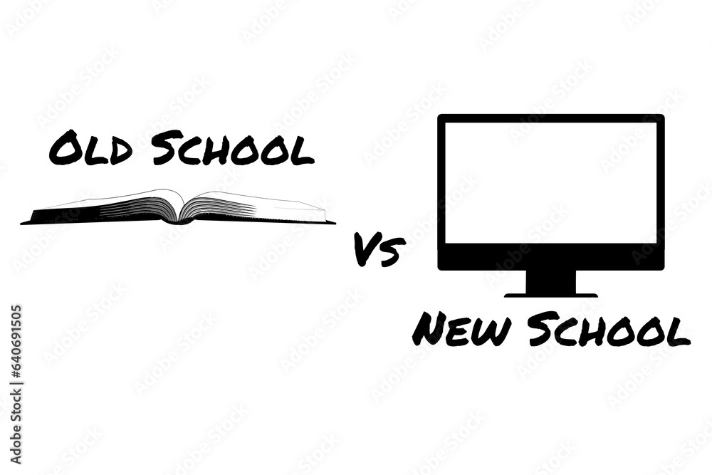 Digital png illustration of old school versus new school text on ...
