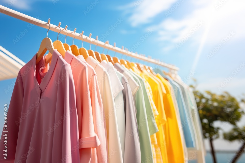 clothes hanging on a clothes line with the sun shining through the ...