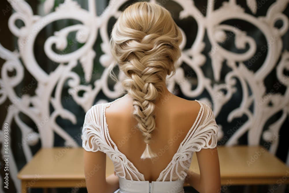 Art of braiding Hairdressers rear view as intricate braid transforms ...