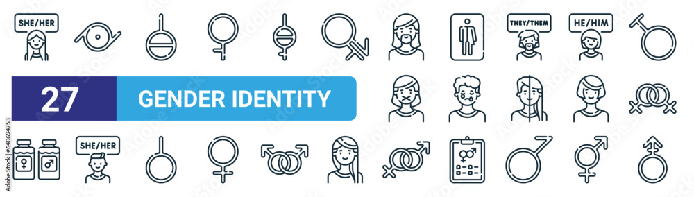 set of 27 outline web gender identity icons such as her, epicene ...