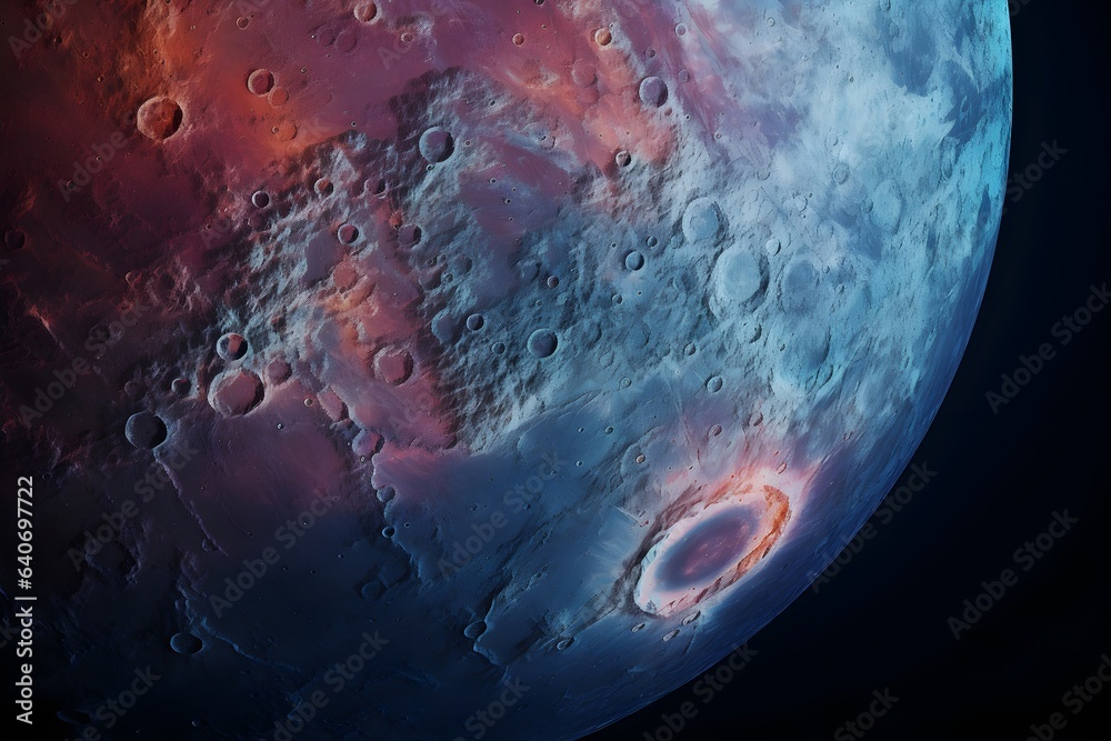 Close up photo of colorful purple pink moon, planet from outer space on ...