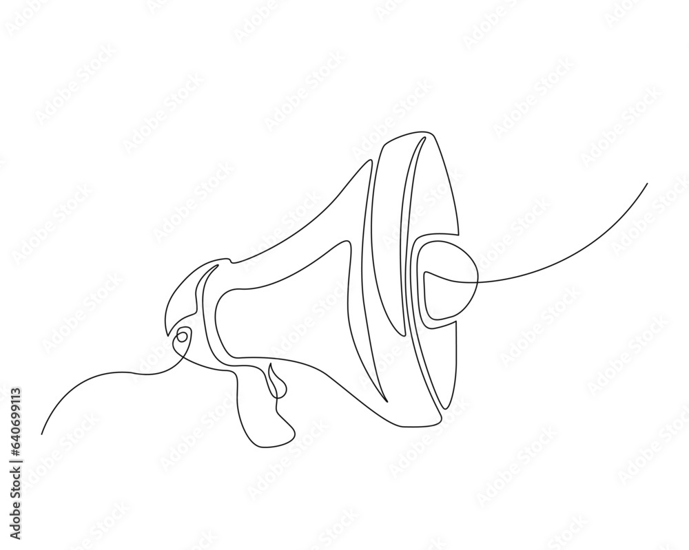 Continuous one line drawing of megaphone speaker. Bullhorn megaphone ...