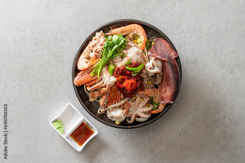 Steamed monkfish, steamed seafood, seafood stew, octopus hot pot Korean ...