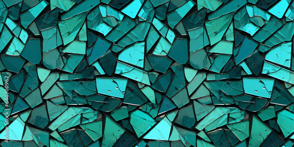 Glass fragmented surface seamless pattern. Broken emerald green stained ...