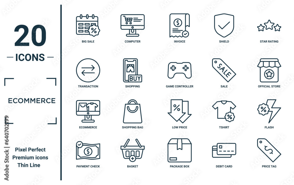ecommerce linear icon set. includes thin line big sale, transaction ... ecommerce linear icon set. includes thin line big sale, transaction ...