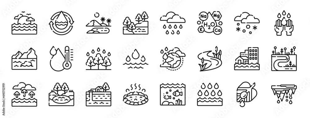 set of 24 outline web water in the nature icons such as ocean ...