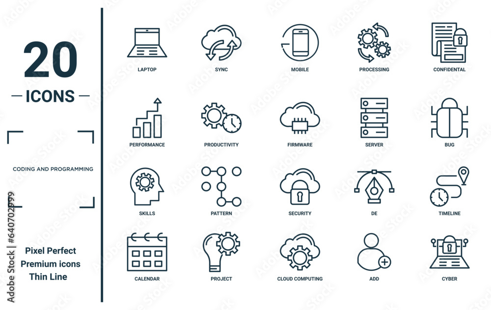 coding and programming linear icon set. includes thin line laptop ... coding and programming linear icon set. includes thin line laptop ...