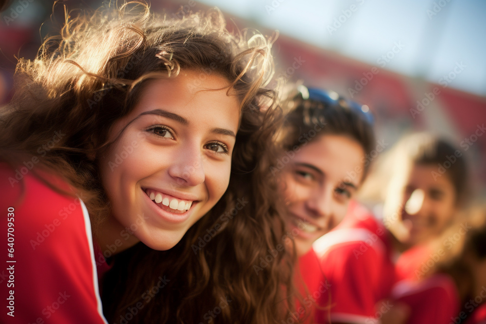 Spanish female soccer fans in a World Cup stadium celebrating Spanish ...