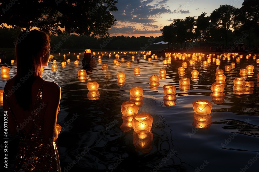 Candles on the river. Thousands of candles floating in the river. Loy ...