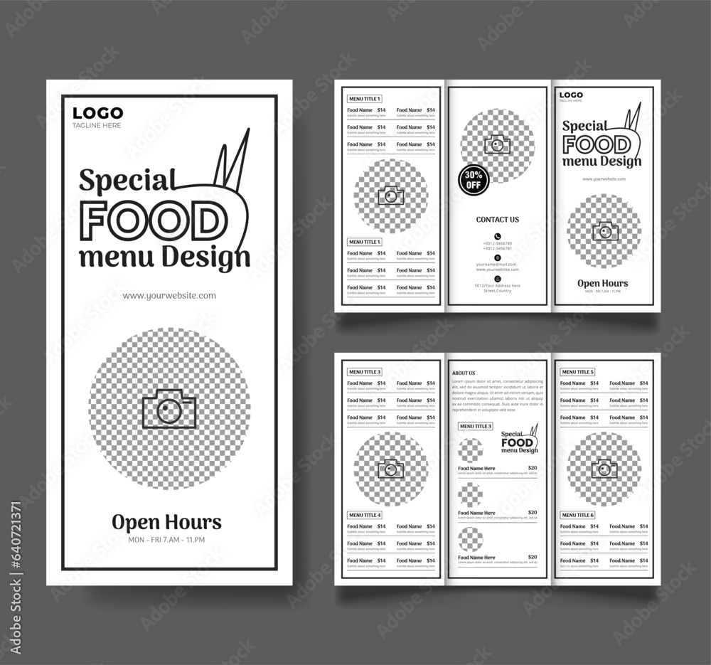 Food menu trifold brochure flyer template design, Unique trifold ...
