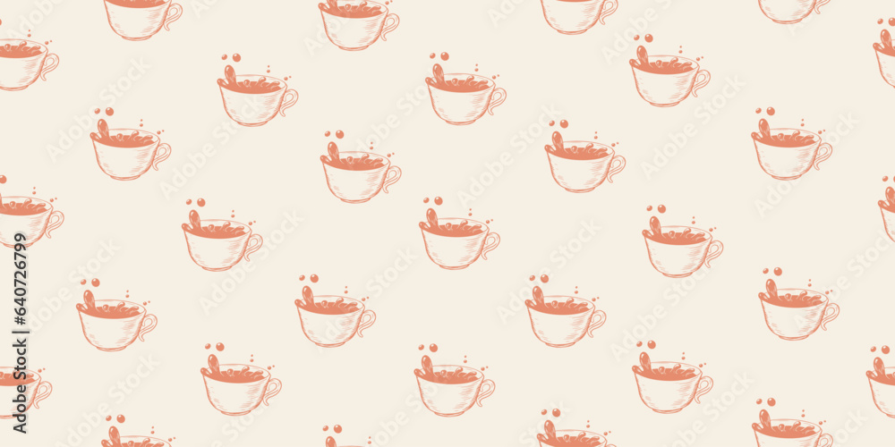 Seamless pattern with сups of spilled tea isolated on background ...