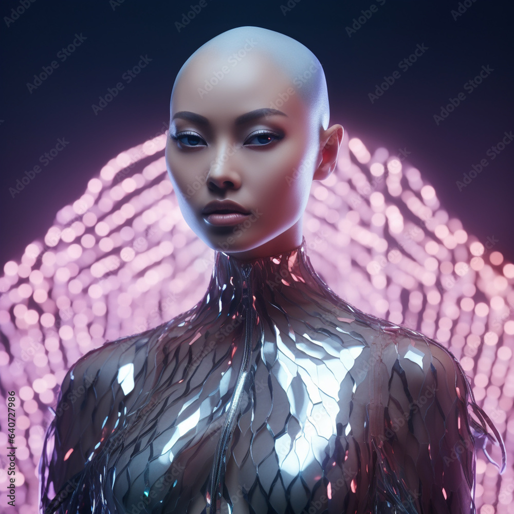 Fashion luxury photo of beautiful bald head young asian women in ...