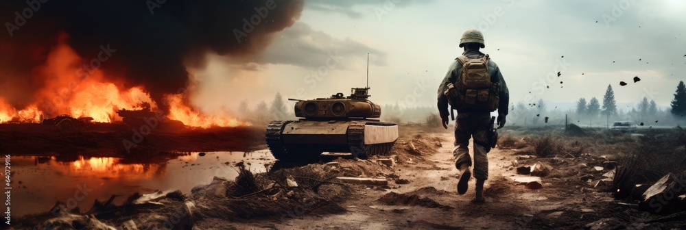 Foto de Military special forces soldiers crosses destroyed war zone ...