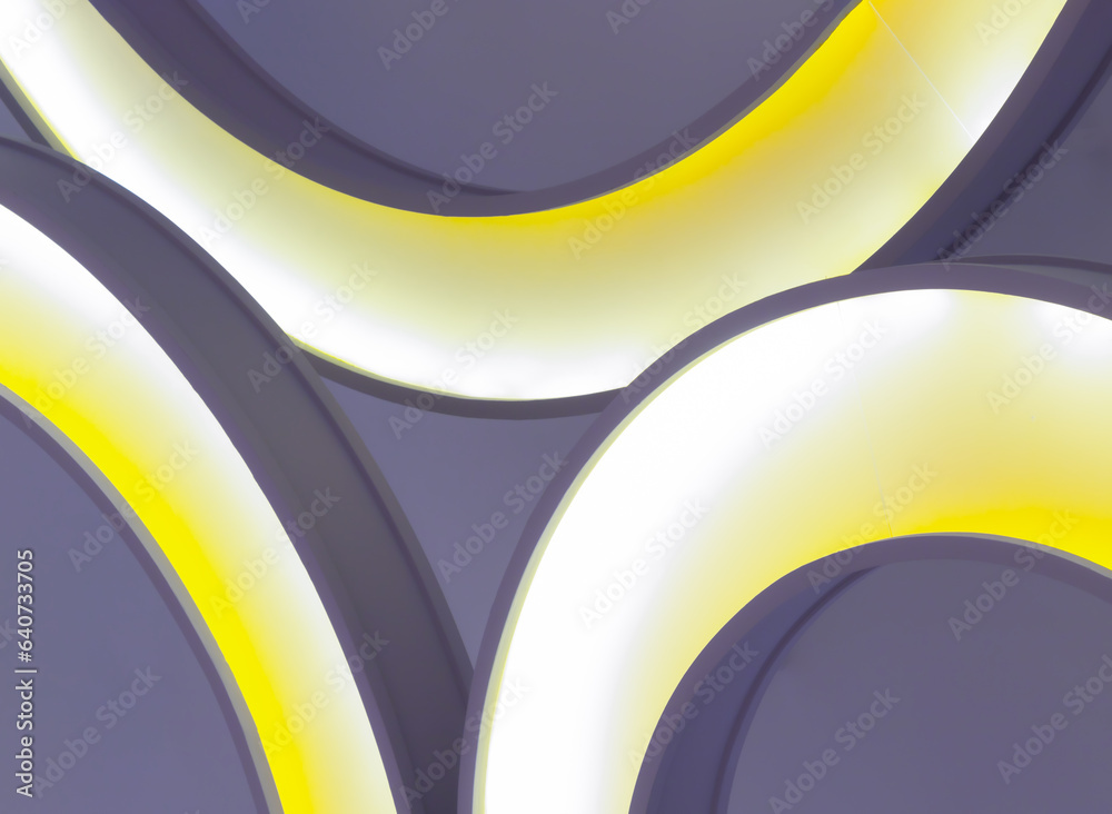 Look up to the round ceiling mounted light fixtures. Yellow circular ...