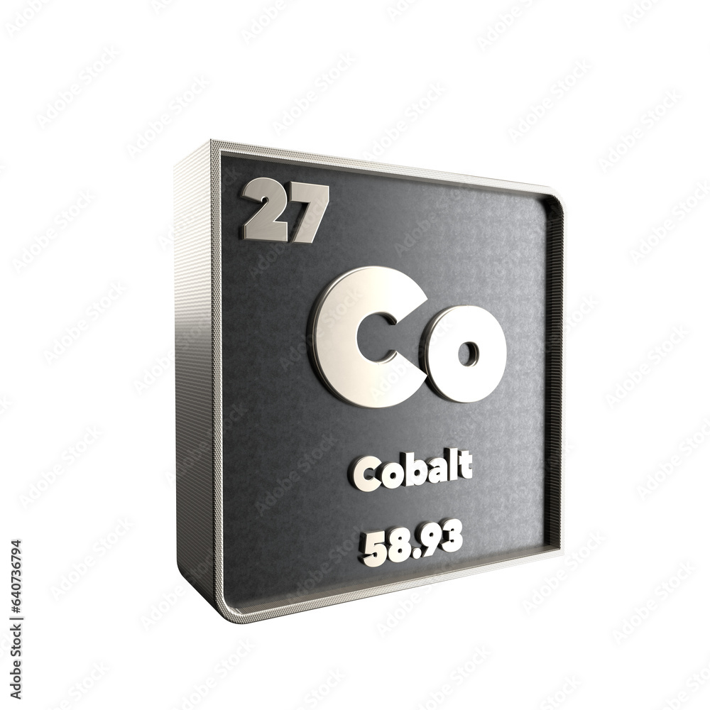 Cobalt chemical element black and metal icon with atomic mass and ...