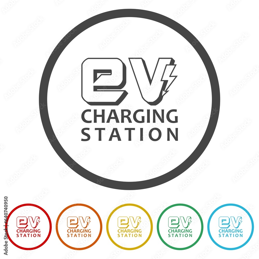 EV charging station logo. Set icons in color circle buttons Stock ...