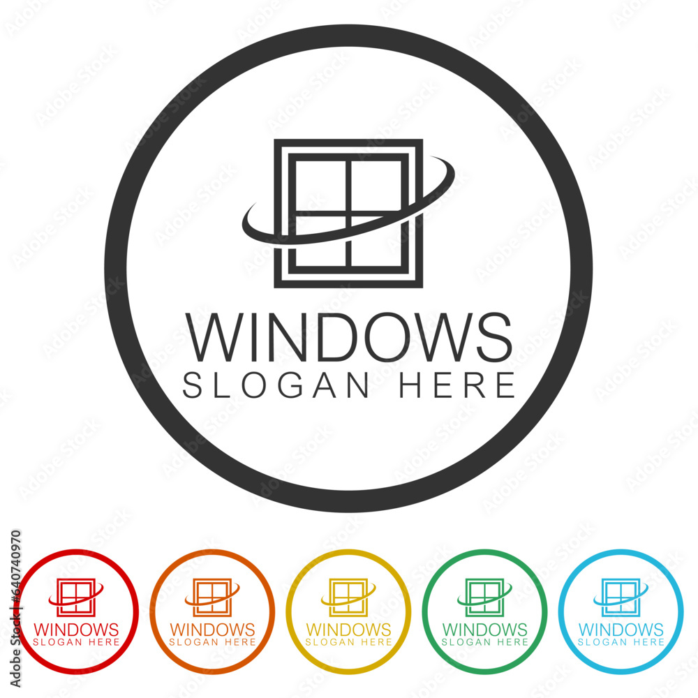 Windows logo design template. Set icons in color circle buttons Stock ...