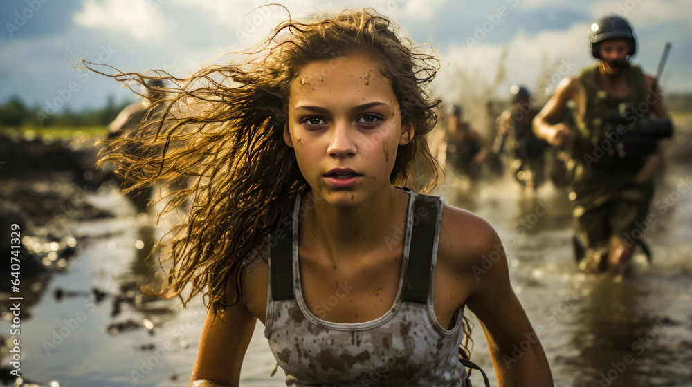 Thrilling depiction of a fearless teenage girl, boldly running in her ...