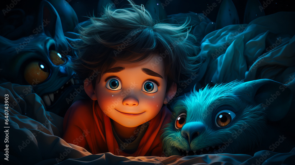 Captivating scene of an anxious child with monster lurking under the ...