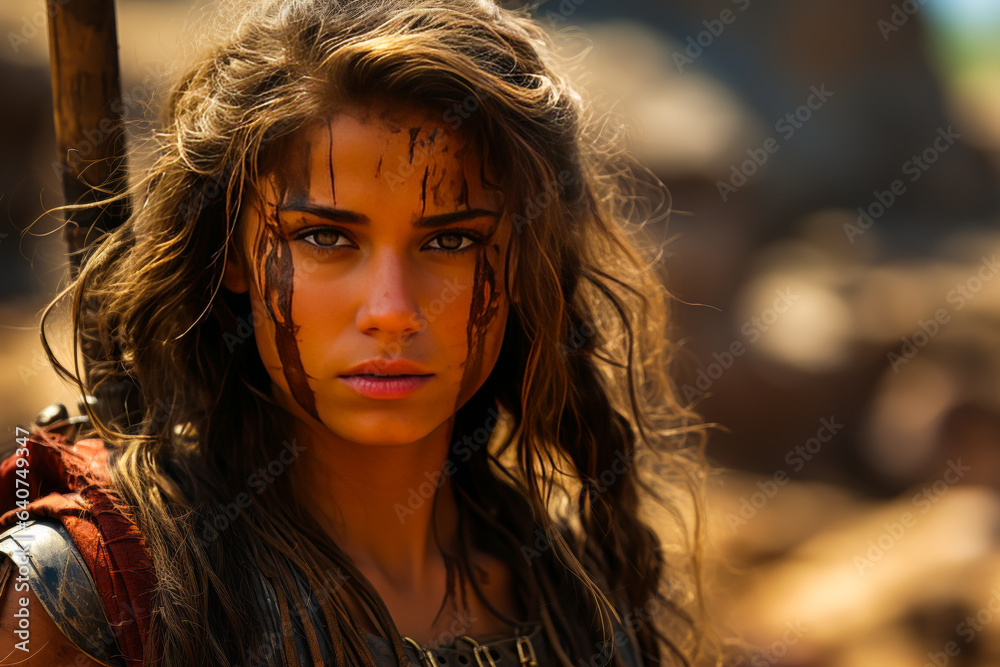 Powerful female gladiatrix with trident and net, boldly defies ancient Rome's gender norms in ...