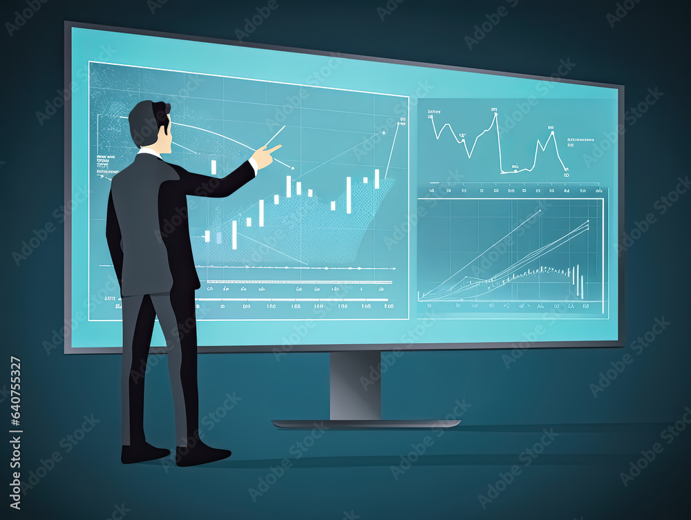 Business Man pointing on a smart screen for Business plan graph and ...