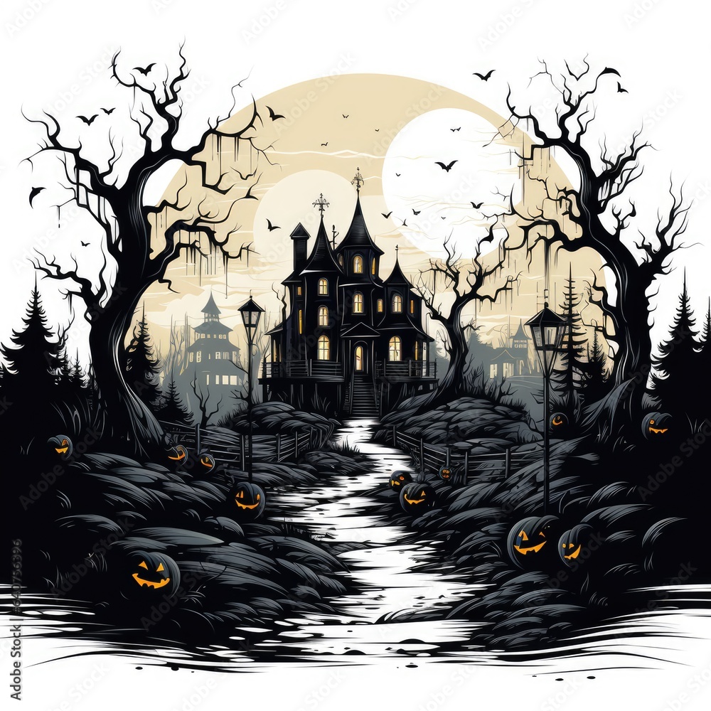 black and white silhouette of a simple terrifying cartoon halloween ...