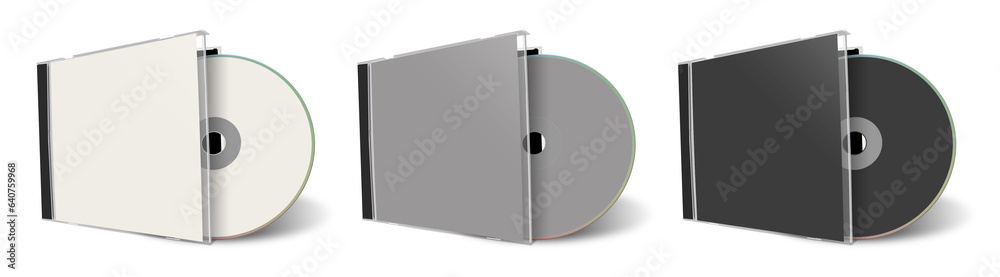Three CD or DVD blank template white, grey and black for presentation ...