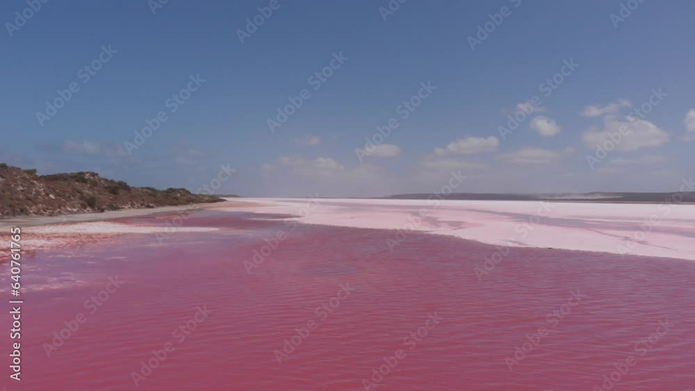 Drone shot of the beautiful and amazing pink-colored lake in Western ...
