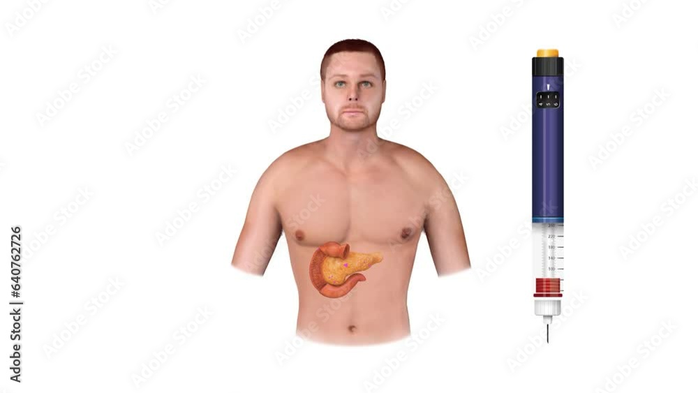 3d figure of a man , A man with diabetes making injection with insulin ...