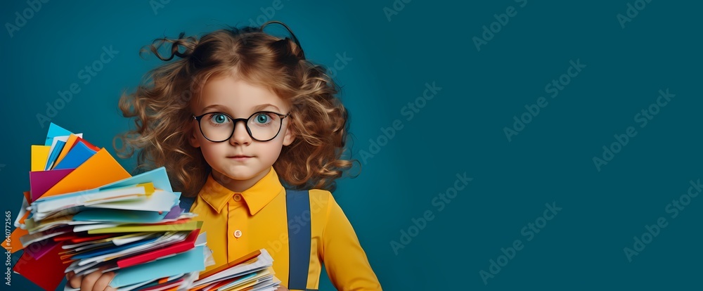 little girl on a blue background, school, back to school, education ...