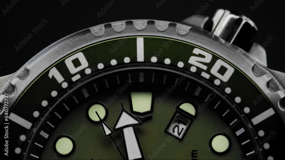 Extreme closeup second arrow passing by on clock face. Running second ...