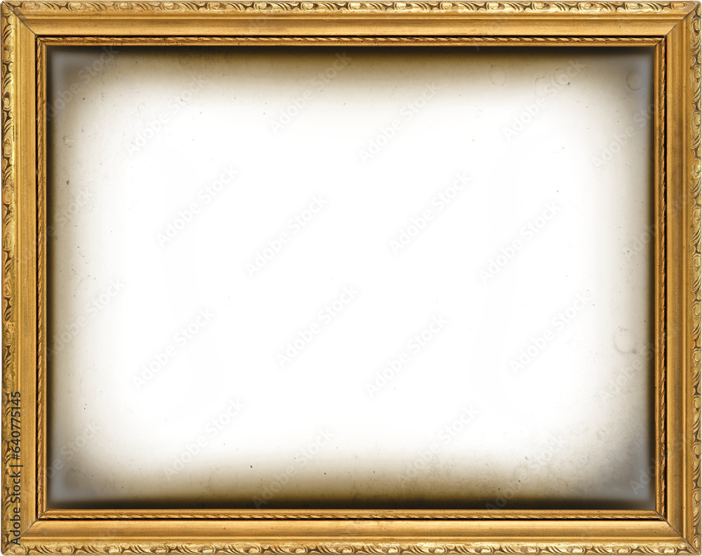 Vintage gilded antique picture frame with sepia vignette with dust and ...