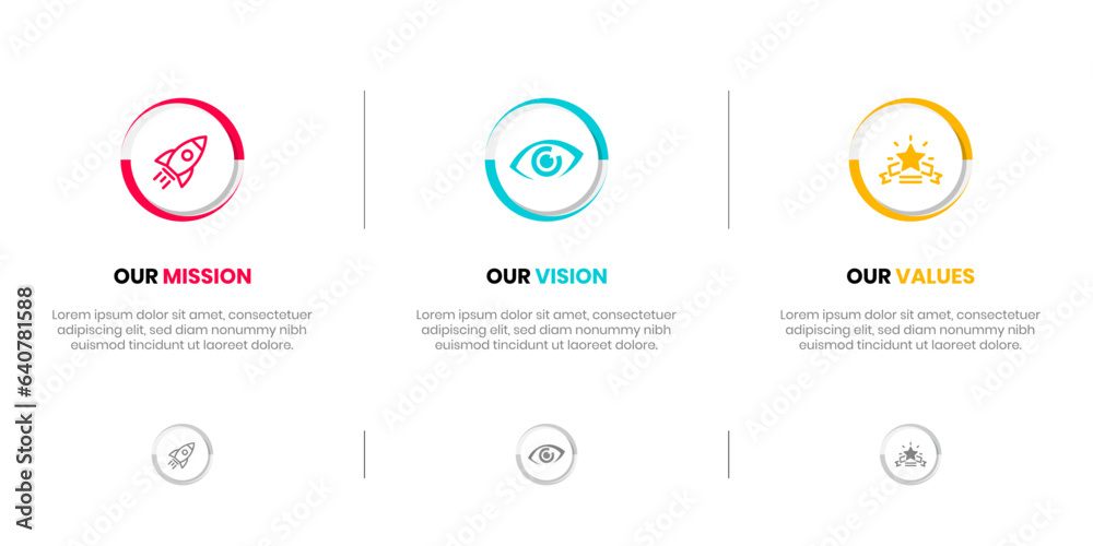 Mission Vision Values infographic Banner template. Company goal ...