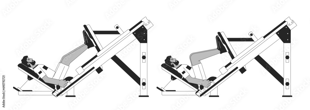 Muscle building with leg press machine bw vector spot illustration ...
