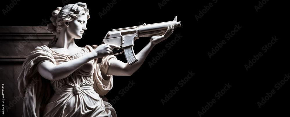 Lady of Justice Statue with Weapon, Gun. - A Startling Visual Statement ...
