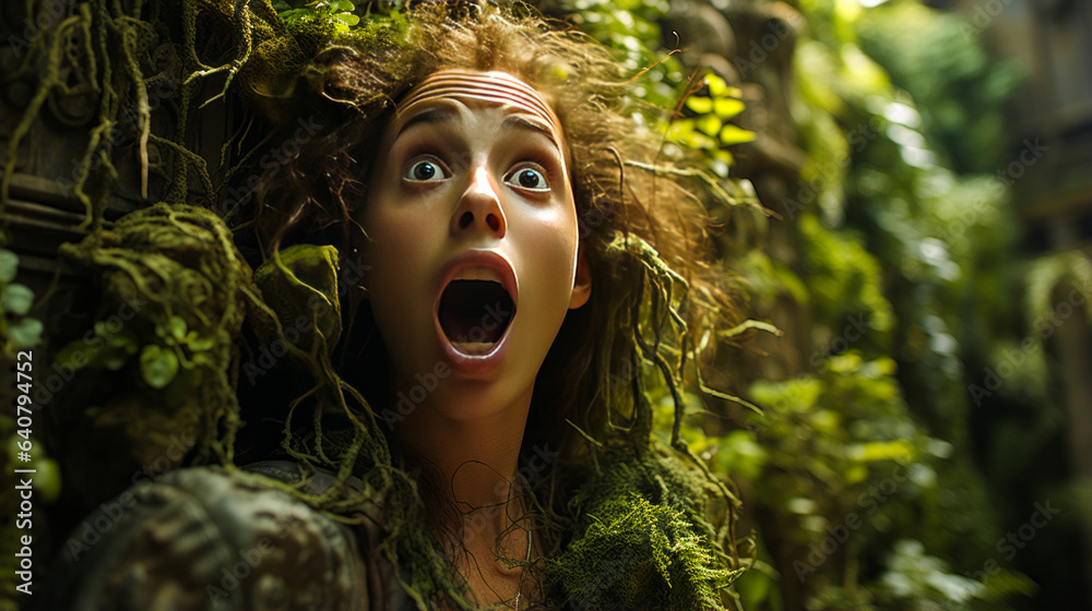 Captivating scene of terrified teen girl faced with an intimidating ...