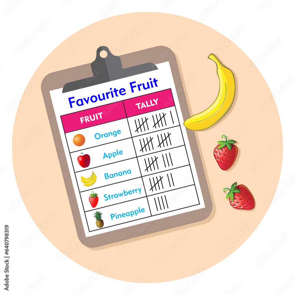Tally Chart Vector, fruit tally chart, educational material, primary Stock Vector | Adobe Stock