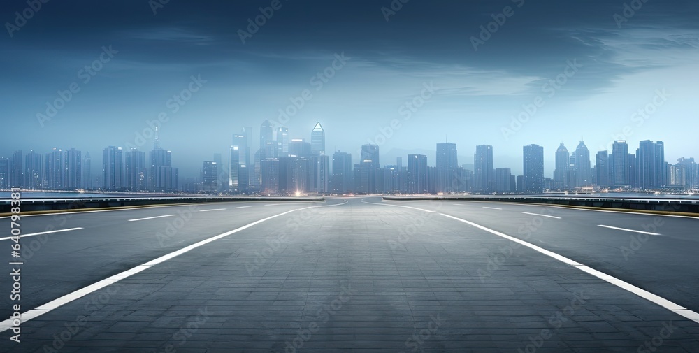 empty asphalt road panoramic perspective on a hill with city view ...